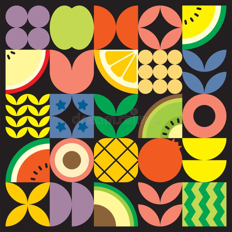 Colorful Geometric Fruit Illustration Artwork Poster. Scandinavian ...