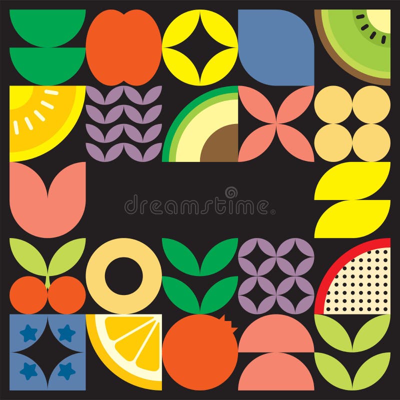 Colorful Geometric Fruit Illustration Artwork Poster. Scandinavian ...