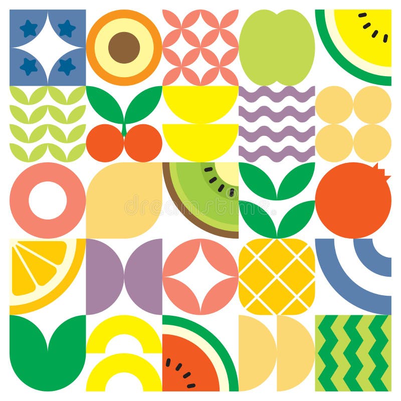 Colorful Geometric Fruit Illustration Artwork Poster. Scandinavian ...