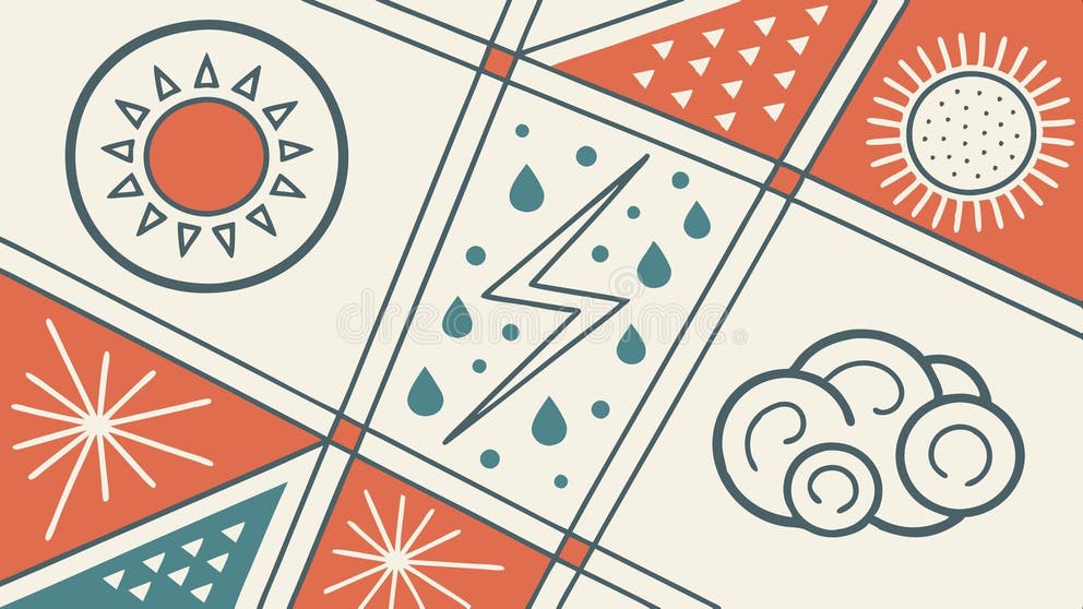 Geometric Sun and Rain Pattern, Weather Elements and Modern Abstract ...