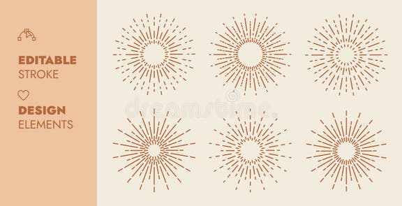 Geometric Sun Rays, Sunburst Rays Set, Round Decorative Element ...
