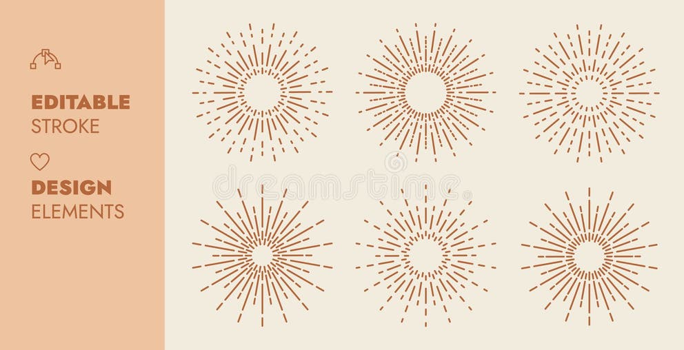 Geometric Sun Rays, Sunburst Rays Set, Round Decorative Element ...