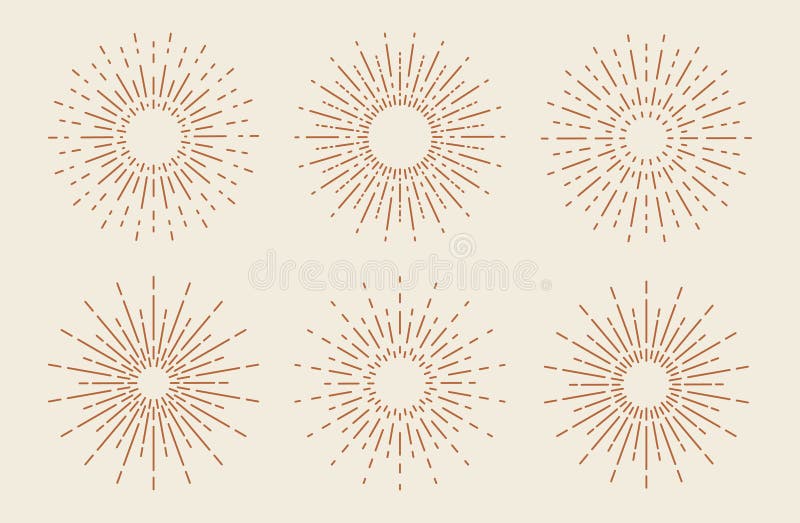 Geometric Sun Rays, Sunburst Rays Set, Round Decorative Element. Line ...
