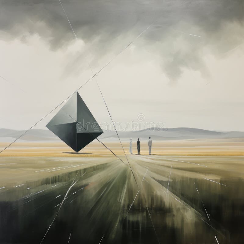 Geometric Surrealism: Ominous Landscape with Two Figures Stock ...