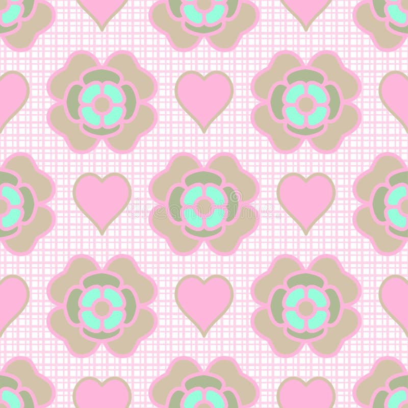 Geometric Symmetrical Hearts and Flowers Vector Repeat Pattern Stock ...