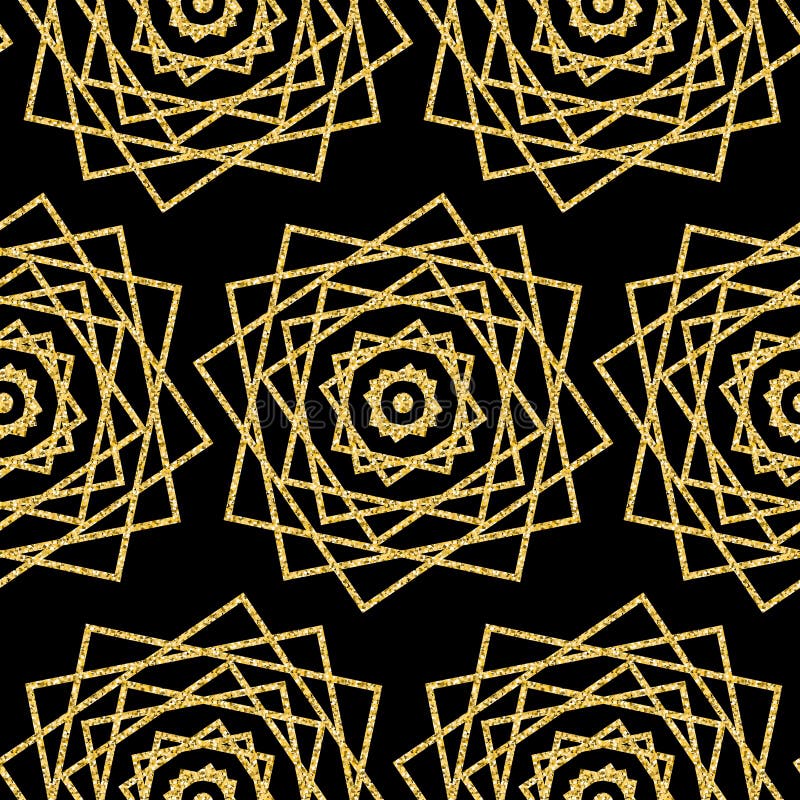 Geometric Symmetrical Seamless Pattern Gold Black Shimmer, Ornate ...