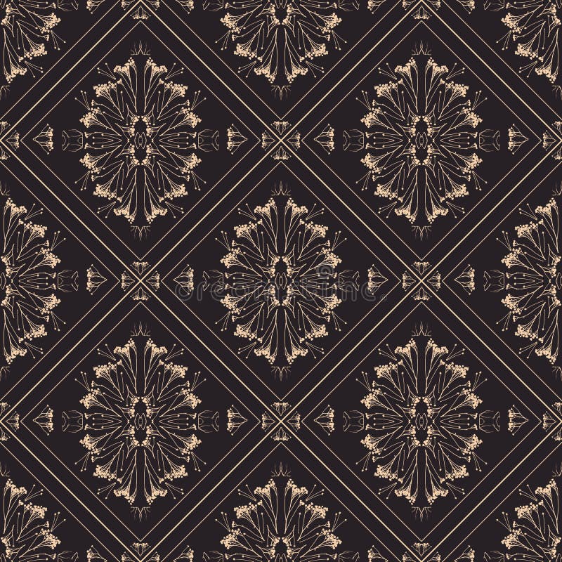 Geometric Symmetrical Seamless Pattern with Herbarium Elements. Stock ...