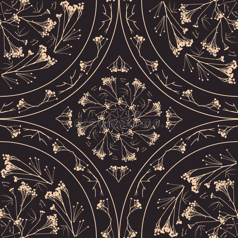 Geometric Symmetrical Seamless Pattern with Herbarium Elements. Stock ...