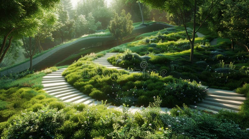 A Geometric Symphony in Greenery with Pathways Harmoniously Blending ...
