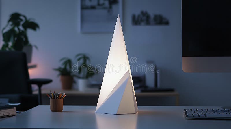 A Geometric Table Lamp Illuminating a Modern Workspace. Stock ...