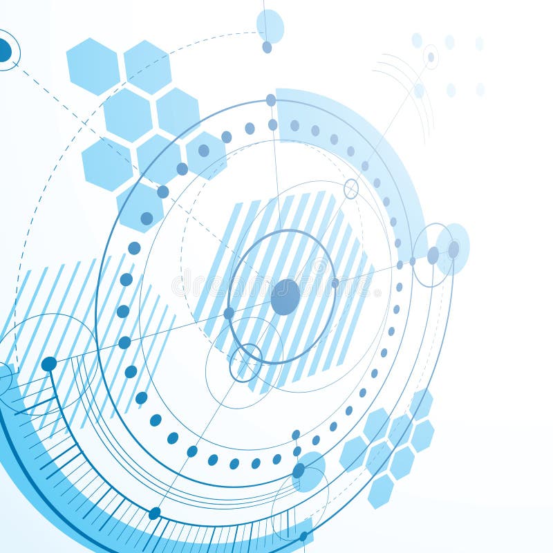 Geometric Technology 3d Vector Drawing, Blue Technical Wallpaper Stock ...