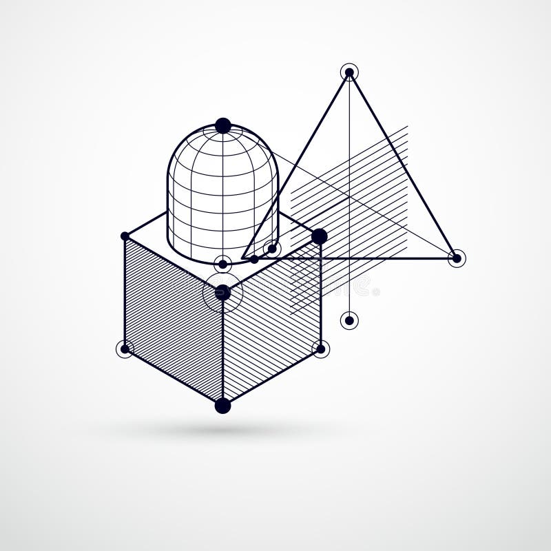 Geometric Technology Vector Black and White Drawing, 3D Technical ...