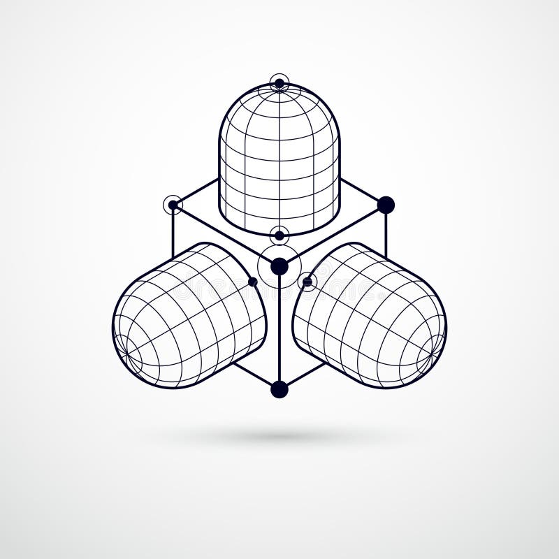 Geometric Technology Vector Black and White Drawing, 3D Technical ...