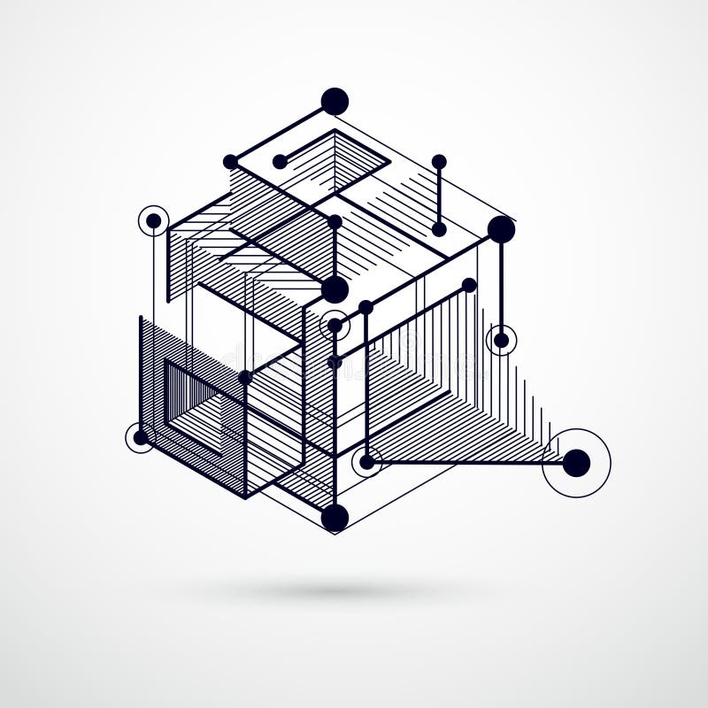 Geometric Technology Vector Black and White Drawing, 3D Technical ...