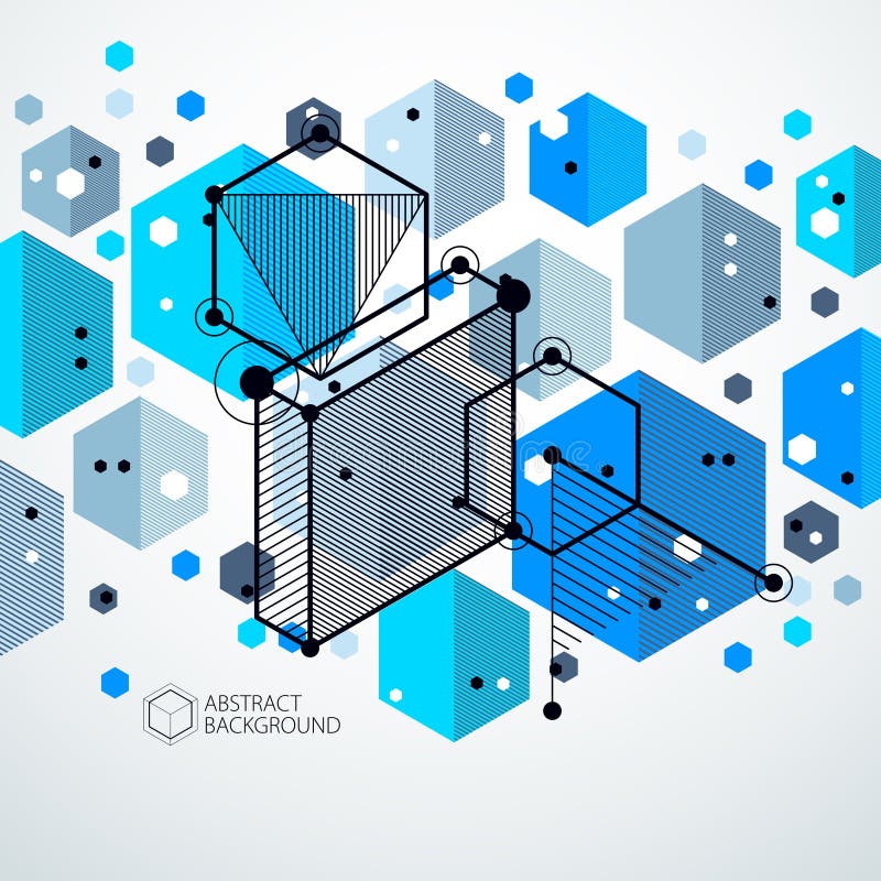 Geometric Technology Vector Blue Drawing, 3D Technical Wallpaper Stock ...