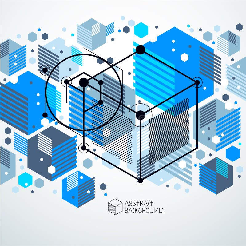 Geometric Technology Vector Blue Drawing, 3D Technical Wallpaper Stock ...