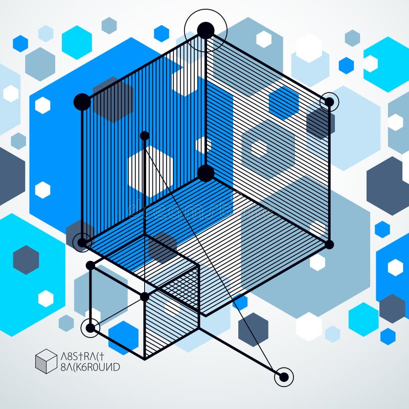 Geometric Technology Vector Blue Drawing, 3D Technical Wallpaper Stock ...