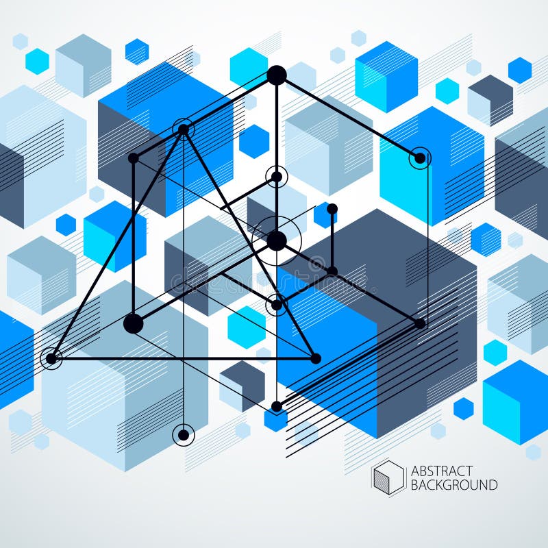 Geometric Technology Vector Blue Drawing, 3D Technical Wallpaper ...