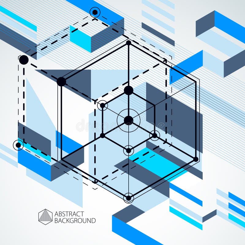 Geometric Technology Vector Blue Drawing, 3D Technical Wallpaper ...