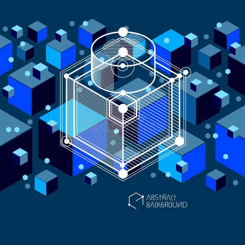 Geometric Technology Vector Dark Blue Drawing, 3D Technical Wall Stock ...