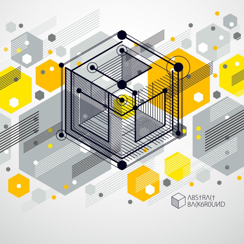 Geometric Technology Vector Yellow Drawing, 3D Technical Wallpaper ...