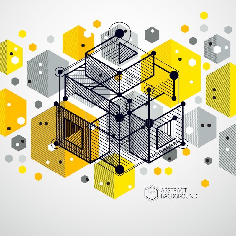 Geometric Technology Vector Yellow Drawing, 3D Technical Wallpaper ...