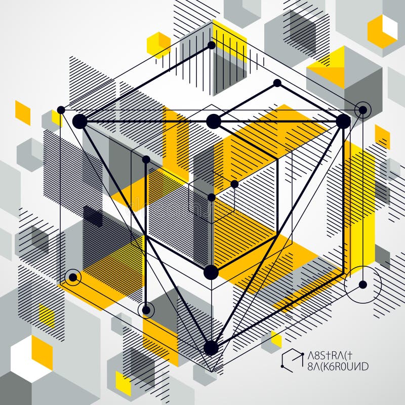 Geometric Technology Vector Yellow Drawing, 3D Technical Wallpaper ...