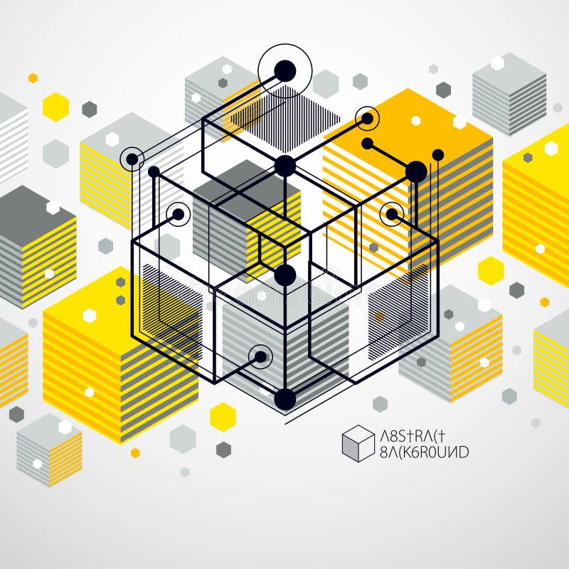 Geometric Technology Vector Yellow Drawing, 3D Technical Wallpaper ...