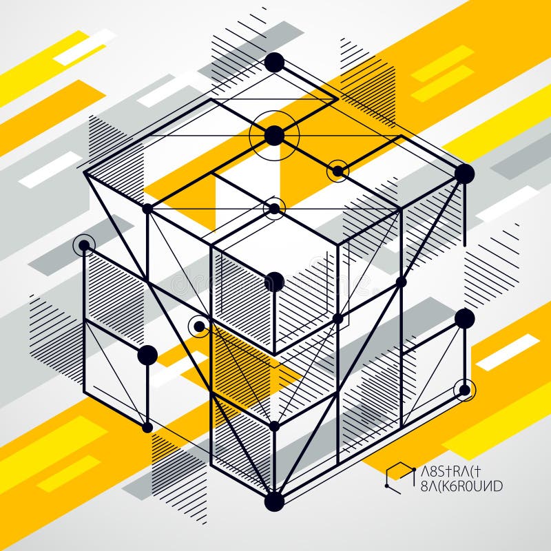 Geometric Technology Vector Yellow Drawing, 3D Technical Wallpaper ...