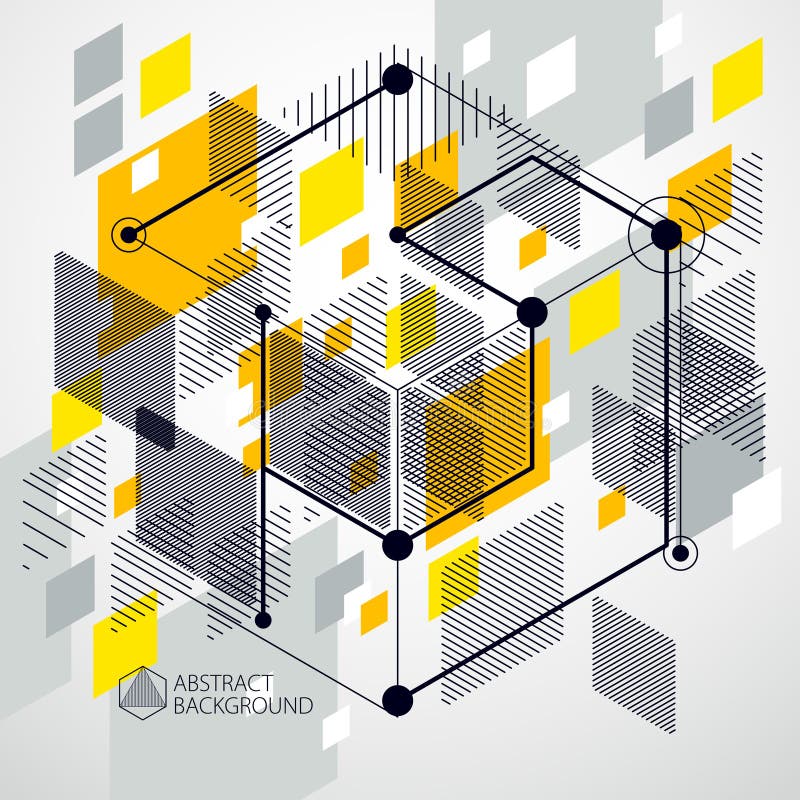 Geometric Technology Vector Yellow Drawing, 3D Technical Wallpaper ...