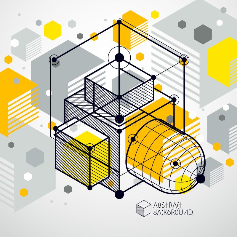 Geometric Technology Vector Yellow Drawing, 3D Technical Wallpaper ...