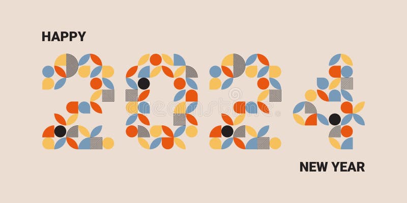 2024 Geometric Template Calendar. Retro Abstract Design Numbers. Happy ...