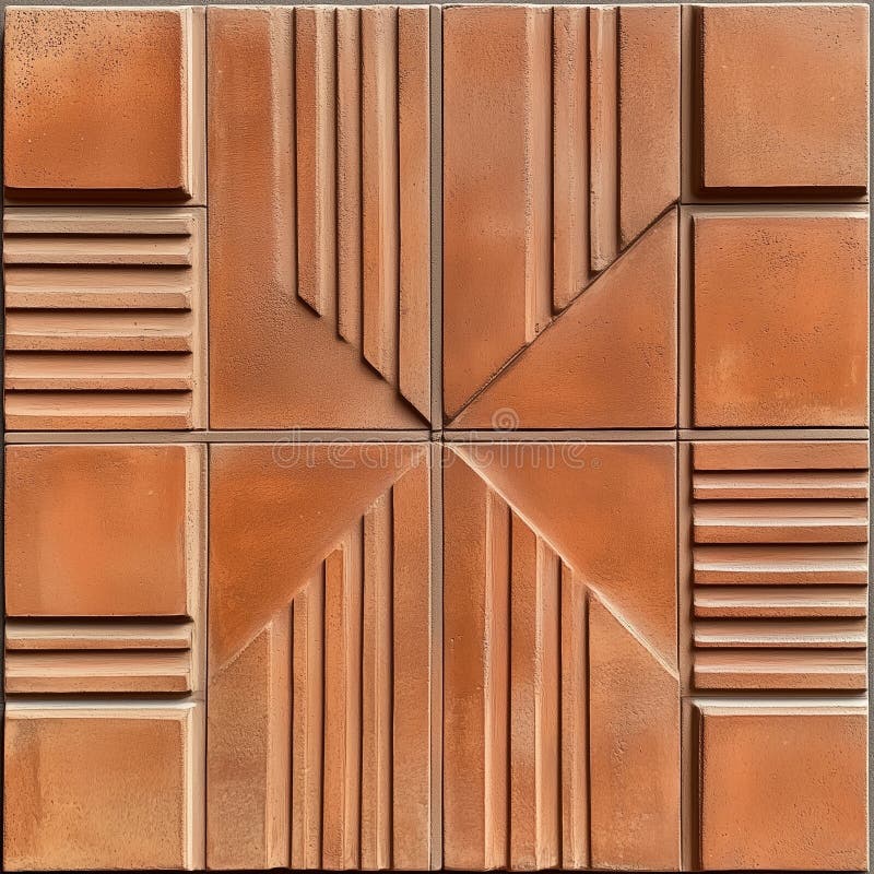 Geometric Terracotta Tile Pattern with Linear and Triangular Designs ...