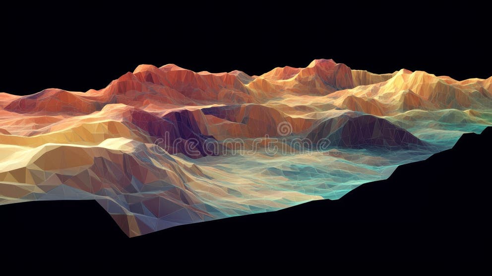 Geometric Terrain: Low Poly Mountains with Color Gradient Stock ...