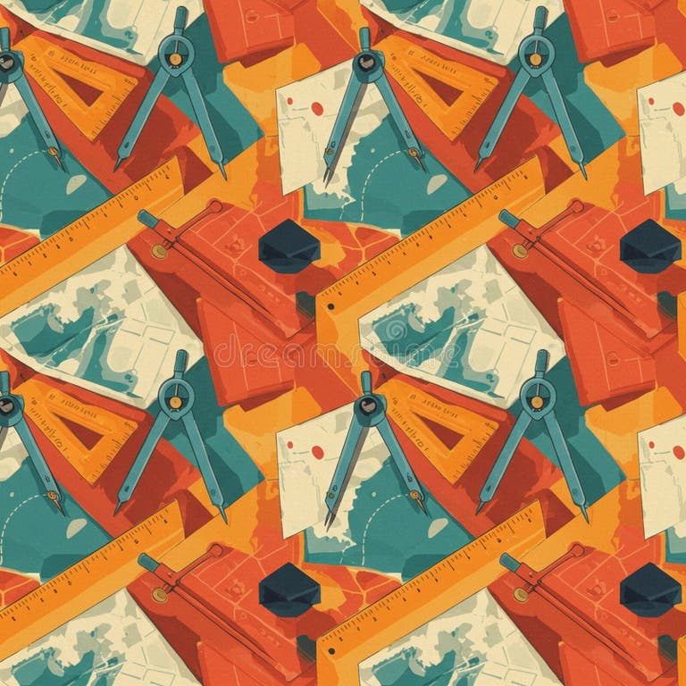 Geometric-themed Design Featuring Drafting Tools Such As Compasses ...
