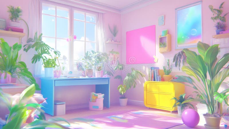 Geometric-Themed Office Room with a Pastel Color Scheme Stock Image ...