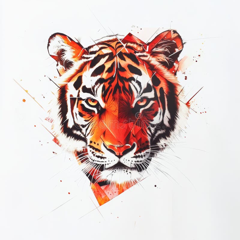 Geometric Tiger Abstract on Bright White Background, Ideal for Creative ...