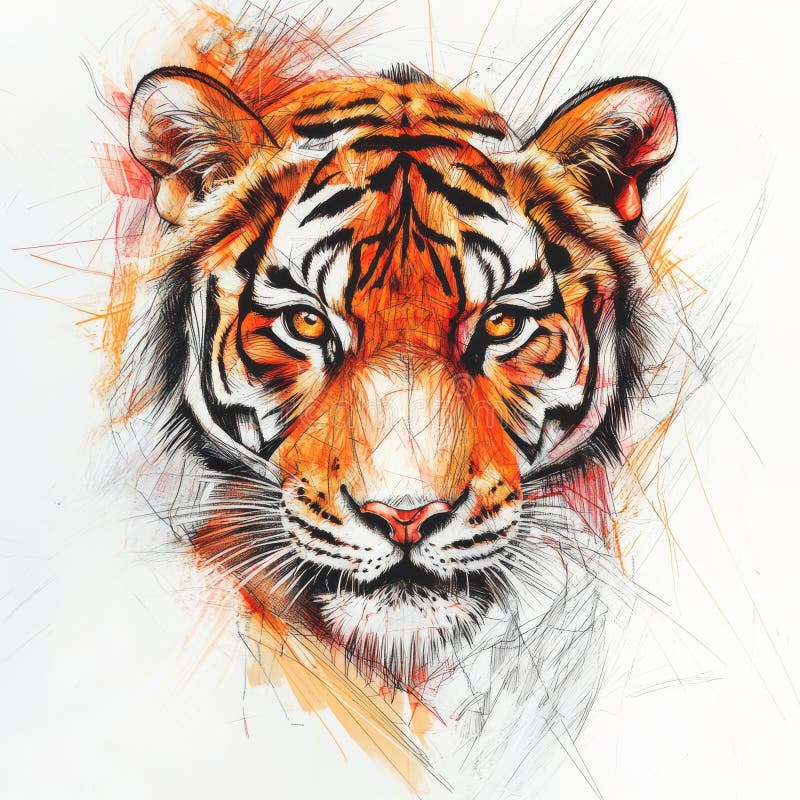Geometric Tiger on Bright White Background, Abstract Art Generative AI ...