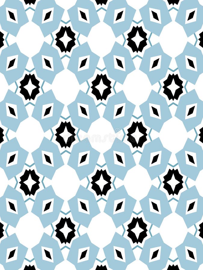 Geometric Tile Pattern with Blue and Black Abstract Shapes and Stars ...