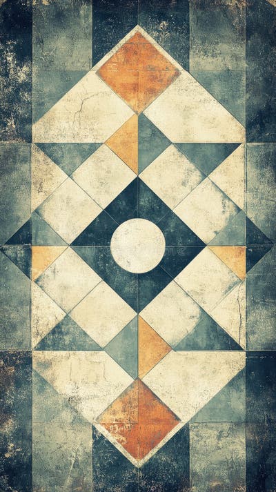 Geometric Tile Pattern with Distressed Texture Stock Illustration ...