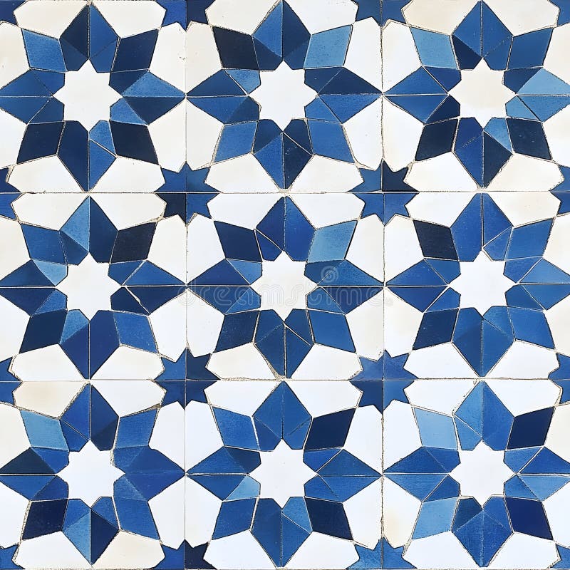 A Geometric Tile Pattern Featuring Blue and White Stars Stock ...