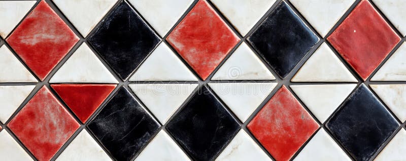 Geometric Tile Pattern with Red, Black, and White Diamonds, Abstract ...