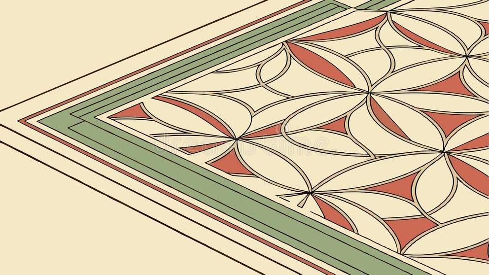Geometric Tiled Border with Red and Green Patterns Vector Design ...