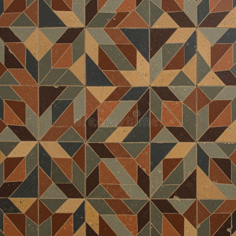 Geometric Tiled Pattern Featuring Interlocking Squares and Triangles in ...