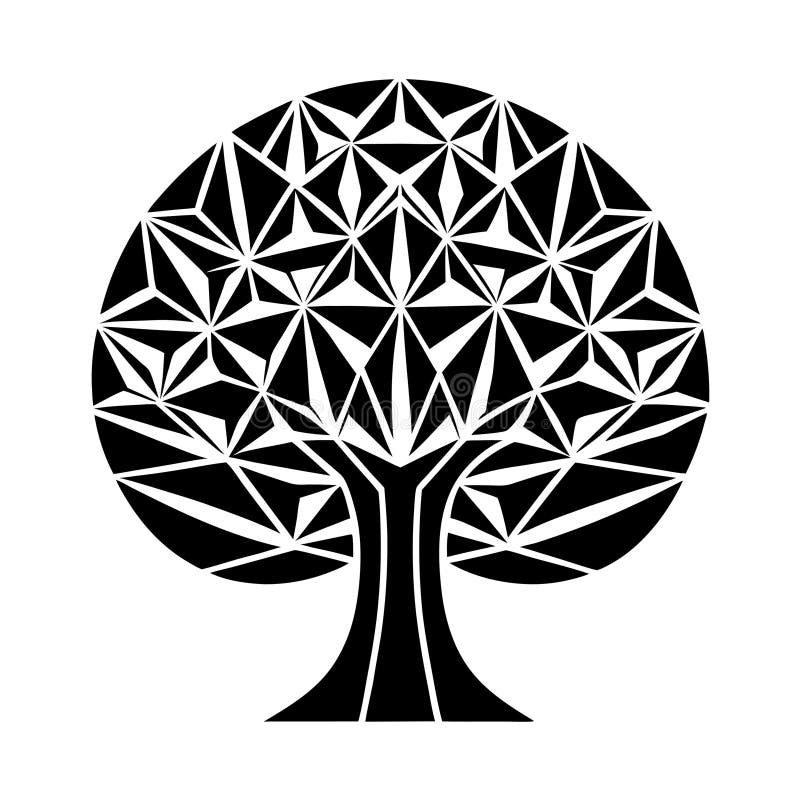 Geometric Tree Illustration: Abstract Black and White Design with ...