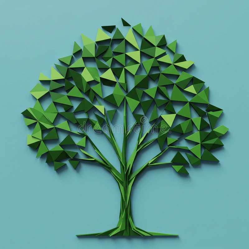 Geometric Tree Illustration with a Green Polygonal Design. Composed of ...