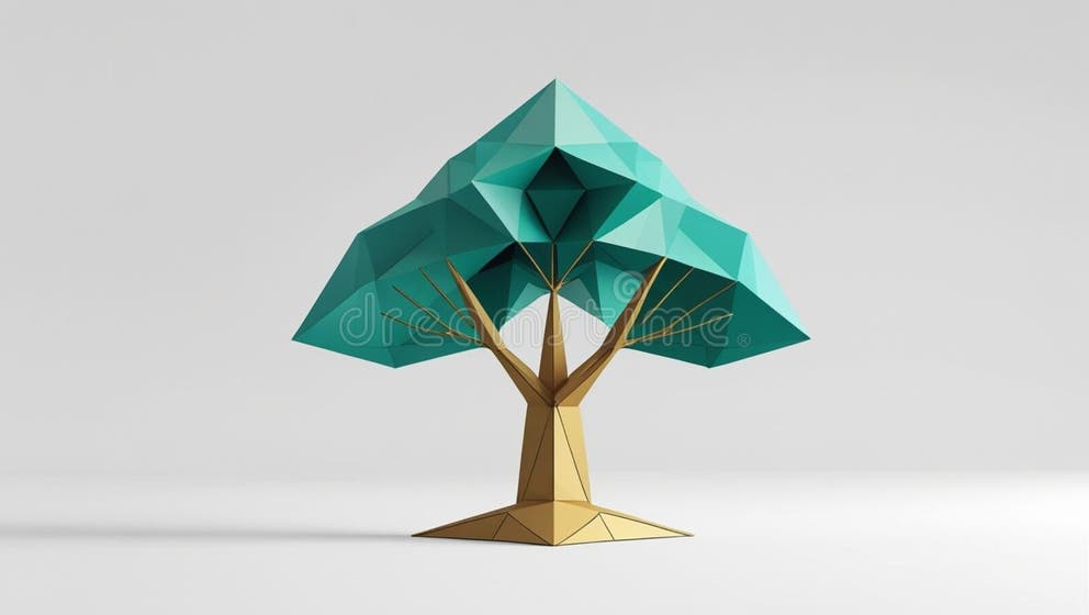Geometric Tree Low-Poly Tree on White Background Stock Illustration ...
