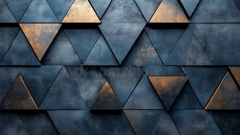 Geometric Triangle Pattern in Dark Blue and Copper Modern Wall Design ...