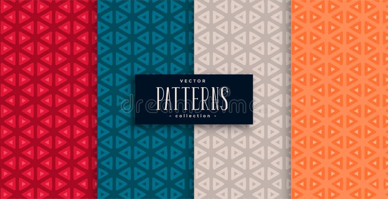 Geometric Triangle Patterns Set and Four Colors Stock Vector ...