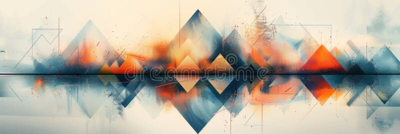 Geometric Triangles Intersect with Flowing Water in Abstract Painting ...